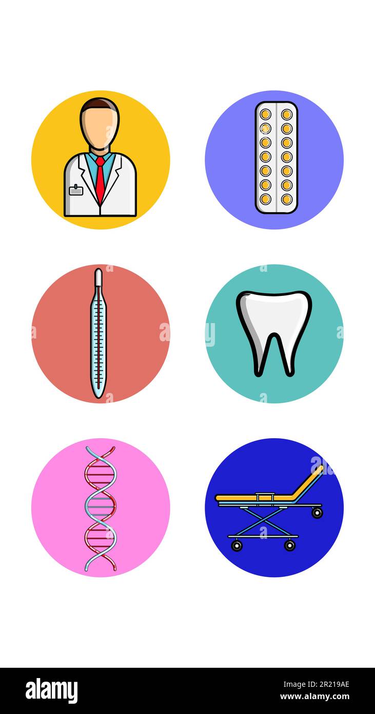 A set of six round icons for topical with medical medical ...
