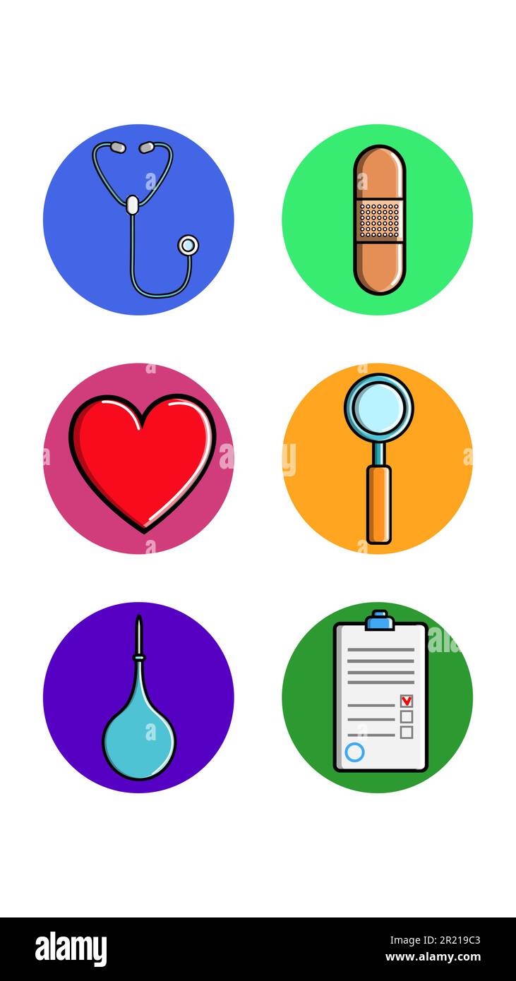 Set of six round icons for topical with medical medical pharmacological ...
