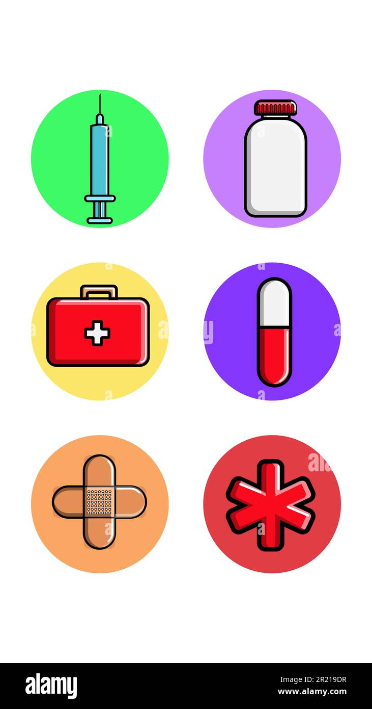 A set of six round icons for topical with medical medical ...