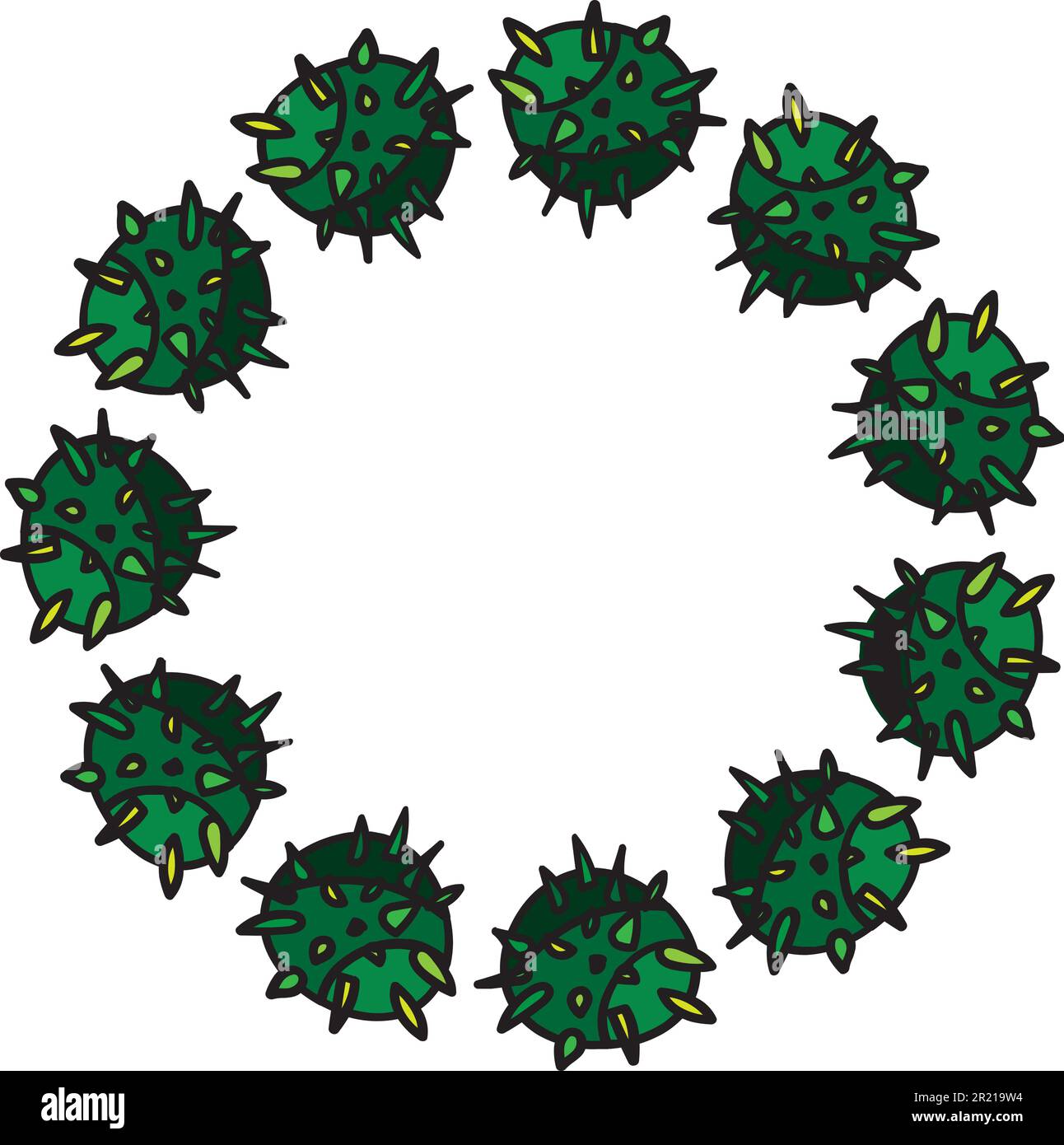 Horse chestnut in husk tree natural fruit vector round frame. Spiked ...