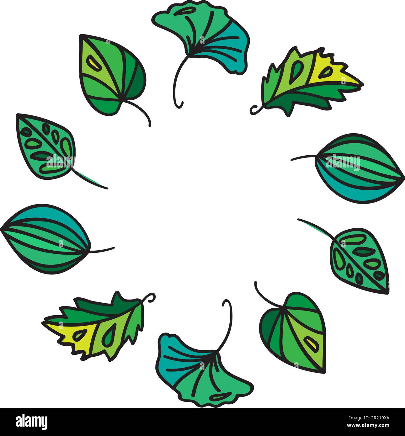 Tree green leaf lined in round decoration vector. Wood or bush foliage ...