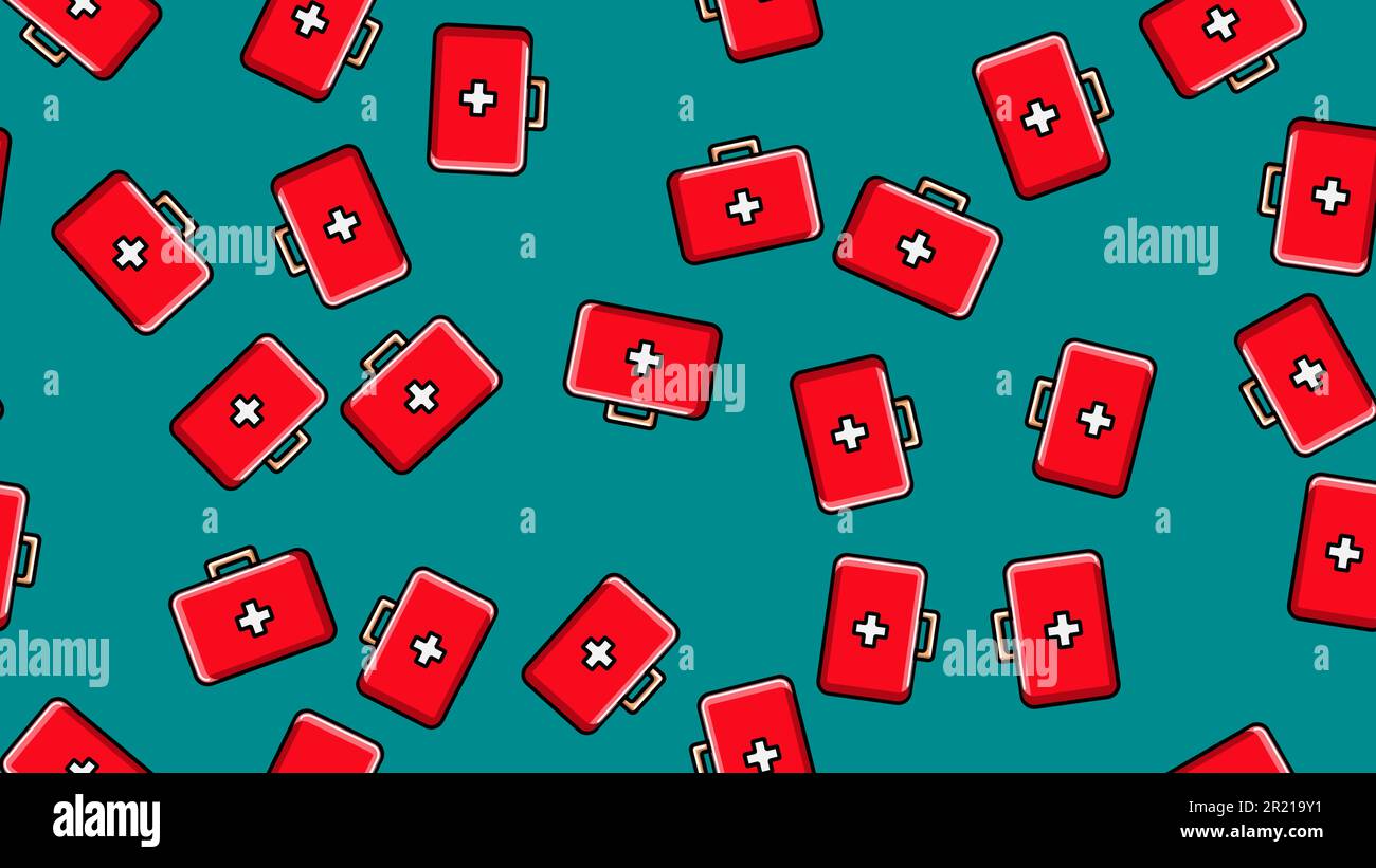 Seamless pattern texture of red medical pharmaceptic first aid kits ...