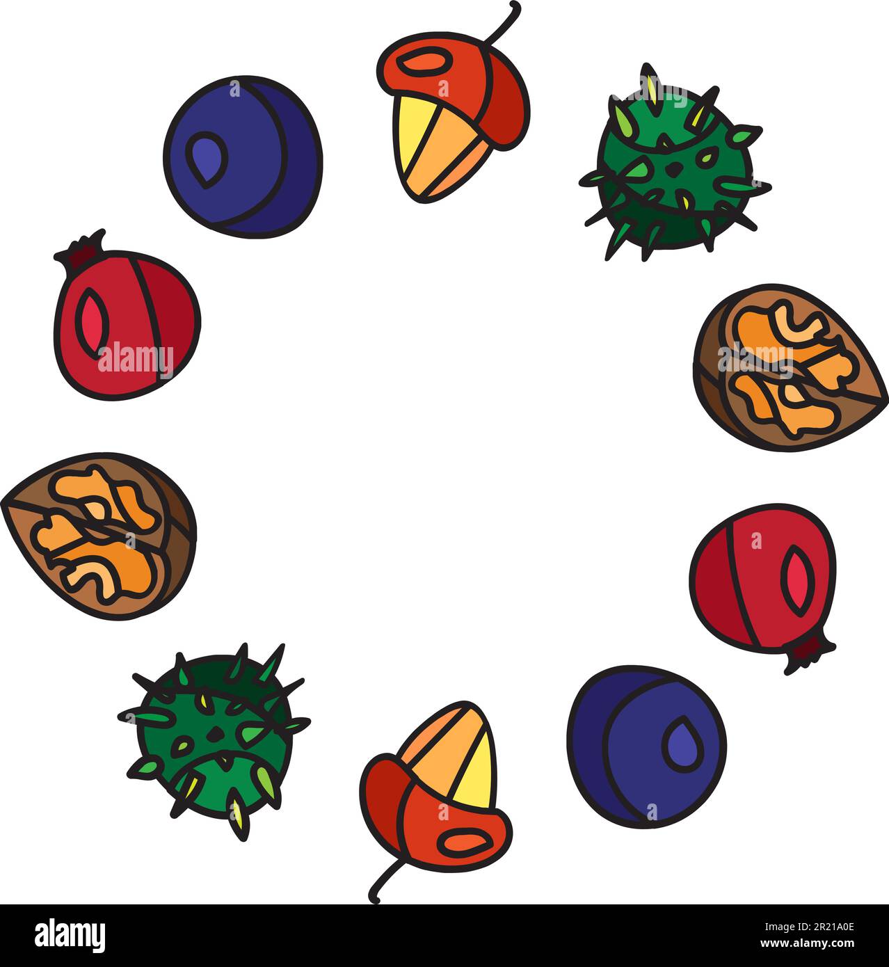 Berries and fruits of forest plants natural fruit vector round frame ...