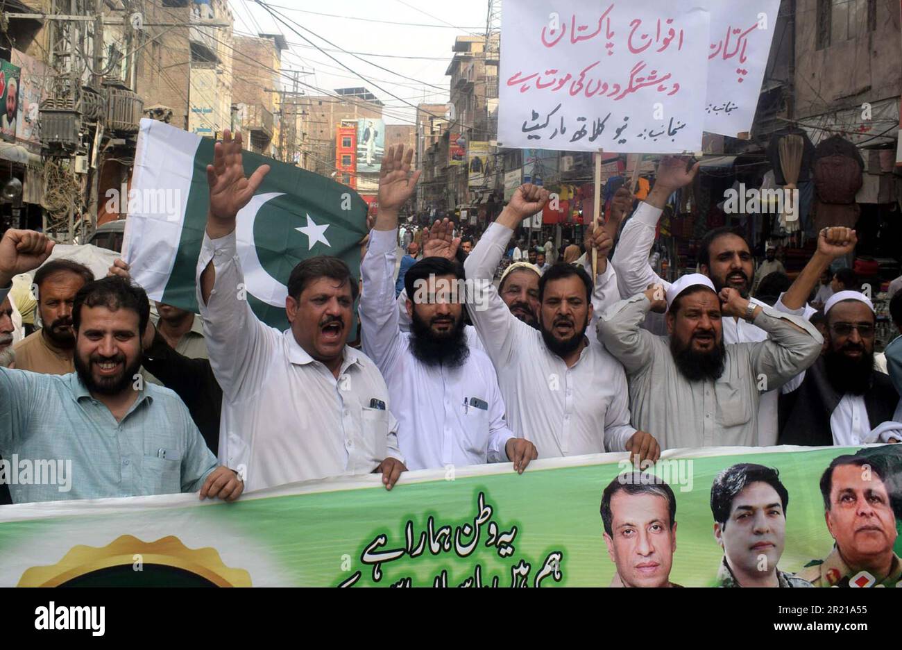 Karachi, Pakistan, May 16, 2023. Members of Tanzeem-e-Tajran Khyber ...