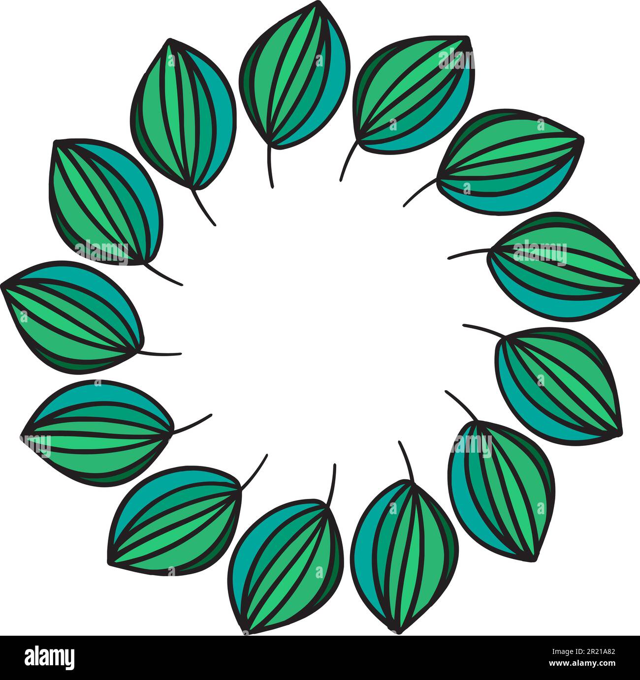 Tree green leaf lined in round decoration vector. Wood or bush foliage ...