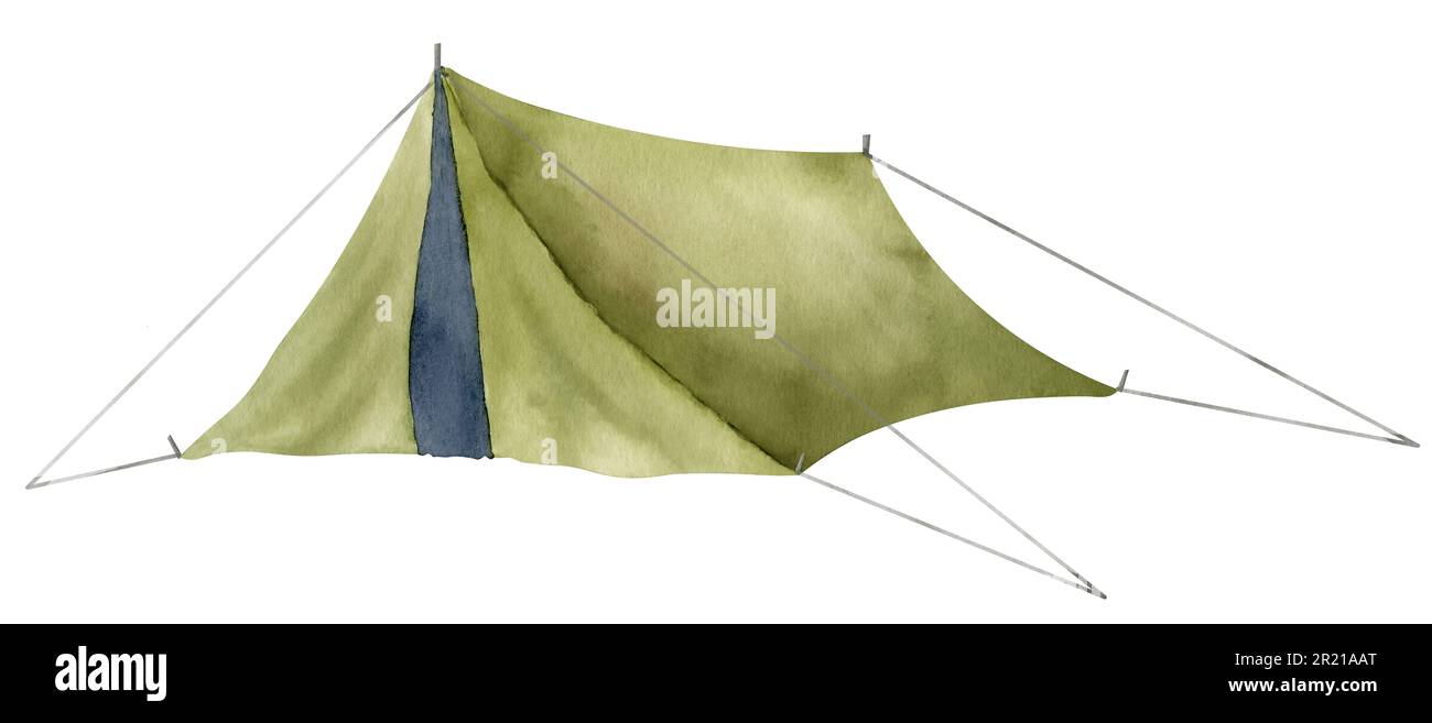 Camp Tent. Hand drawn watercolor illustration of old traditional ...