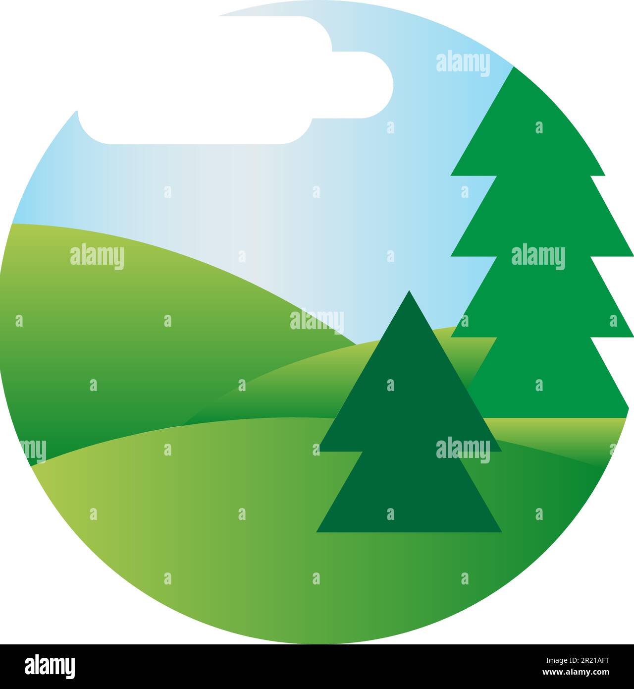 Pine forest and valley countryside land vector. Fir-tree growing on ...