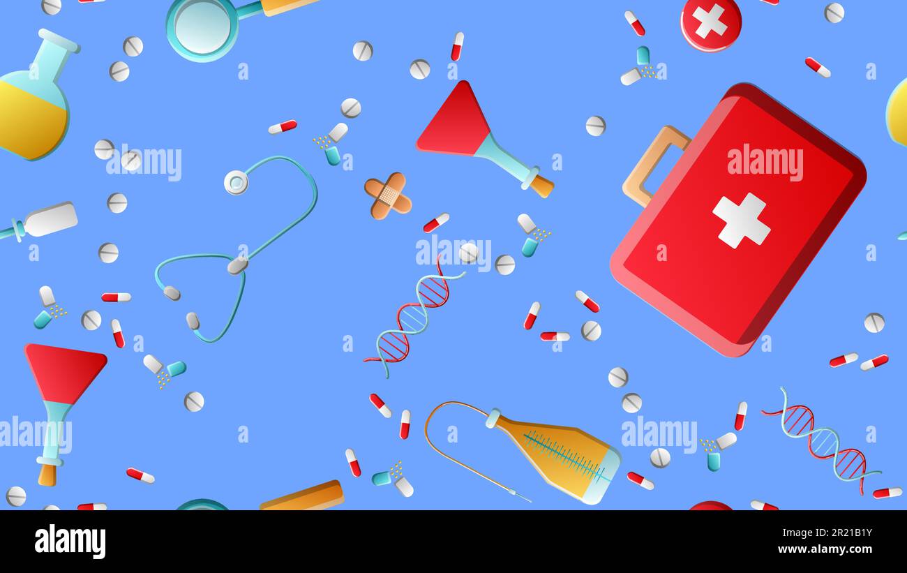 Endless seamless pattern of medical scientific medical items icons jars ...