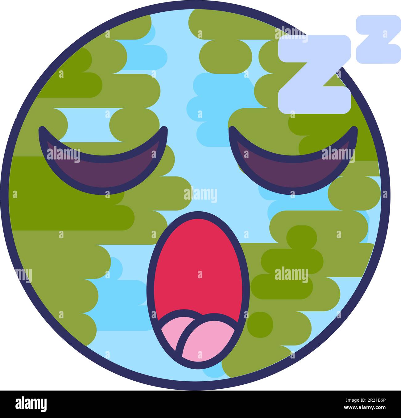 Planet sleeping expression cute funny emoji vector. Earth sphere face with closed eyes and open ...