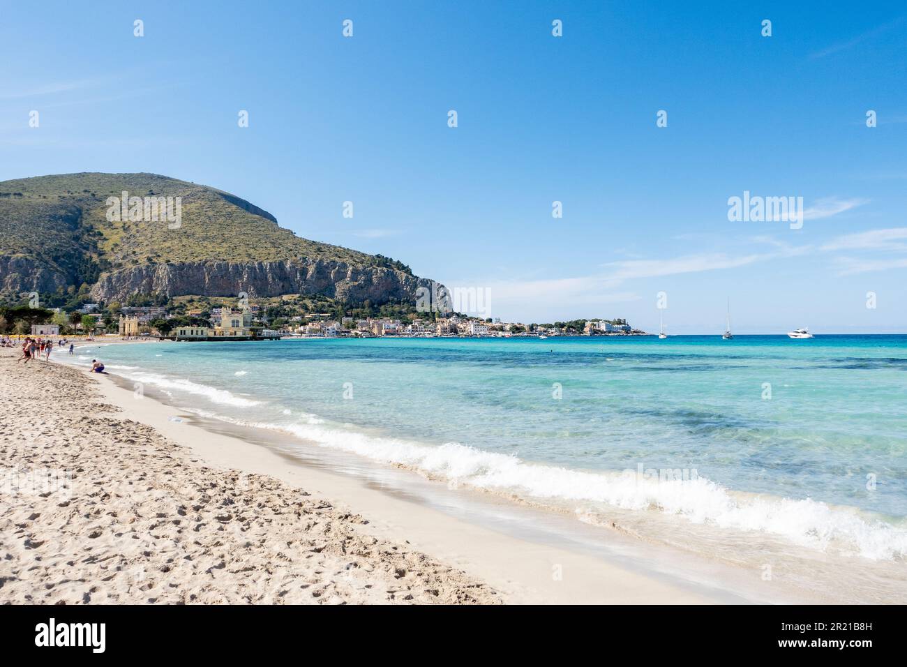 Italy, Sicily, Mondello blue sea, Mondello sand beach, turquoise ...
