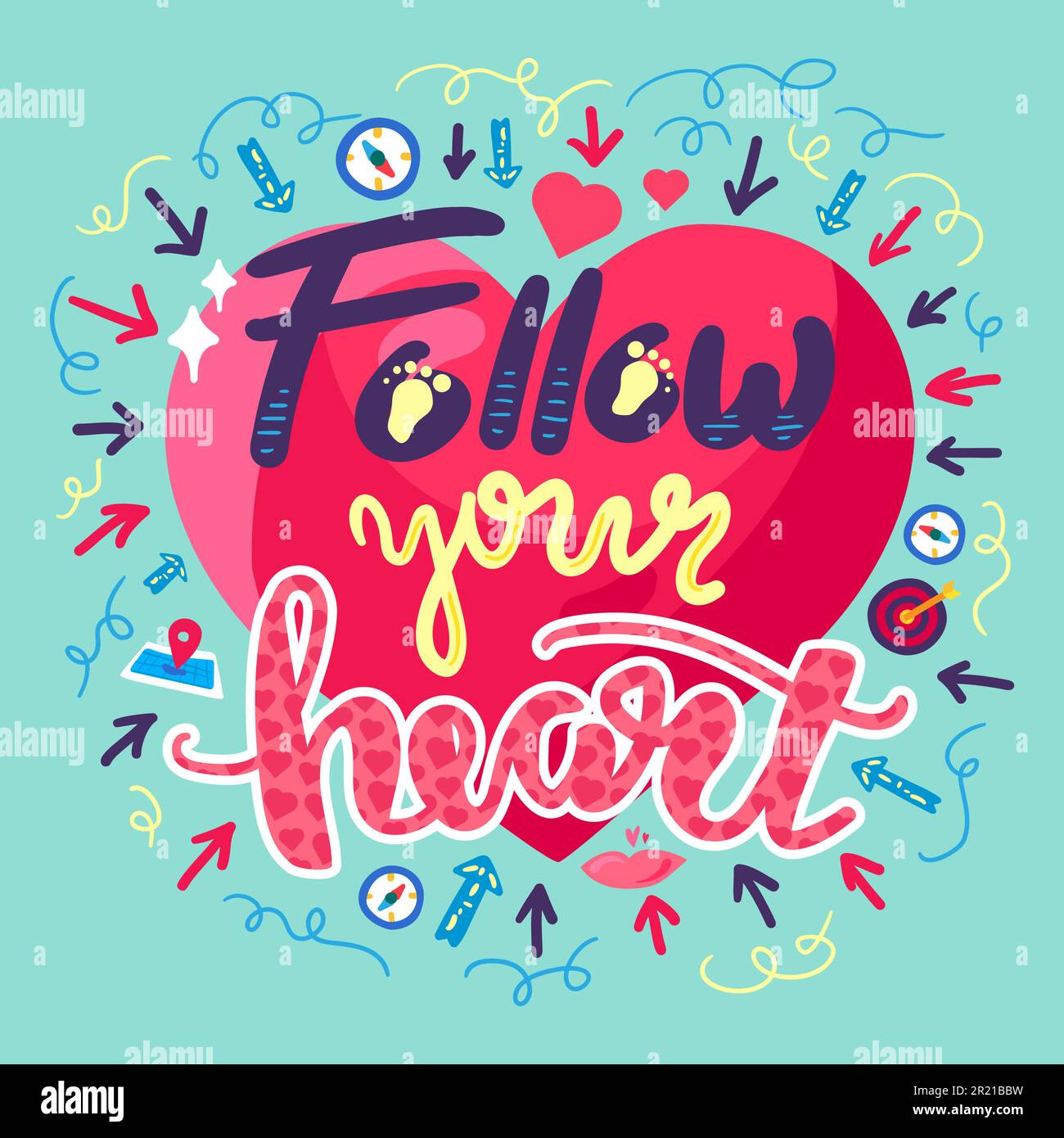 Follow your heart inspiration wisdom quote vector. Inspirational phrase ...