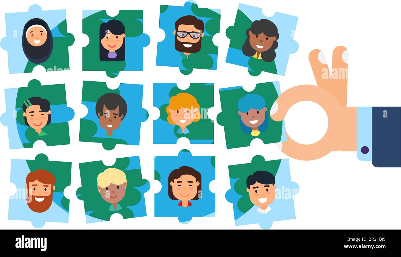 Diverse community team building puzzle concept vector. Worldwide people ...
