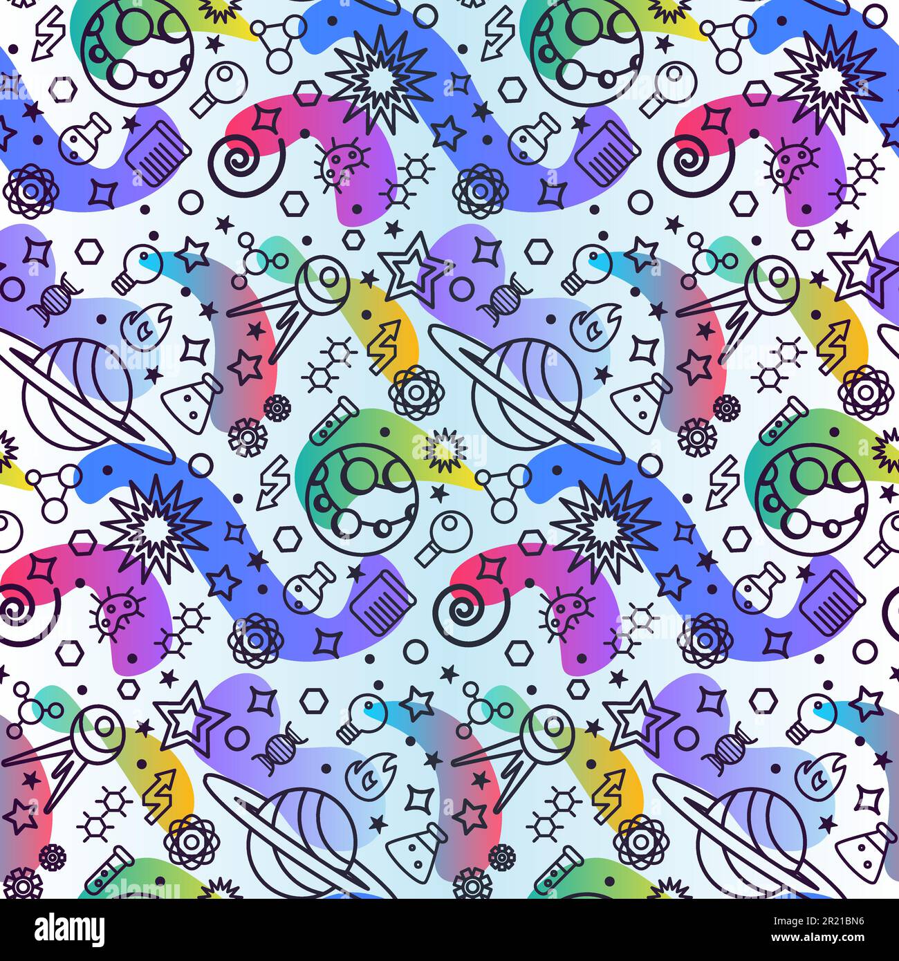 Space universe science seamless pattern vector. Saturn and jupiter ...