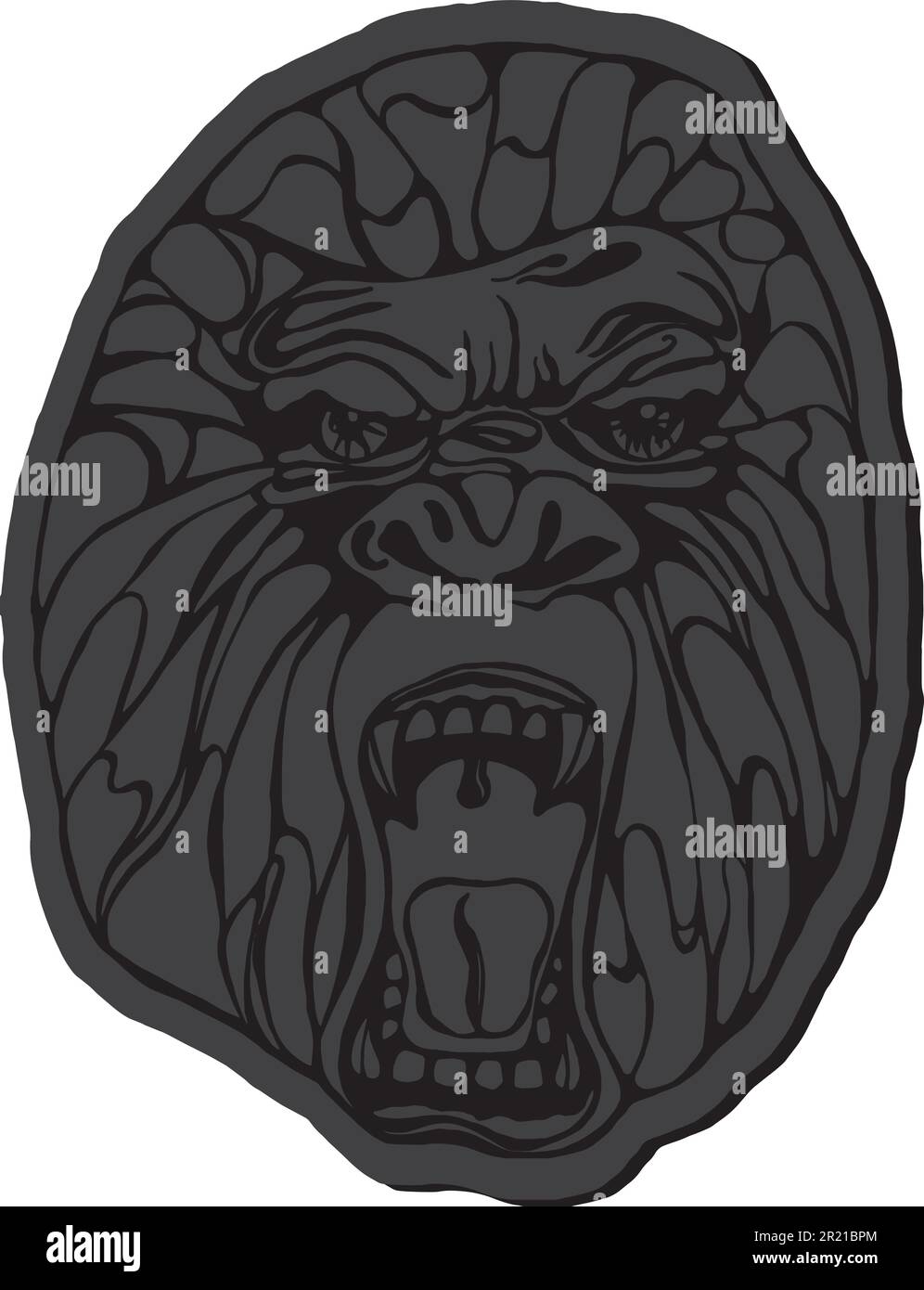 Growling detailed gorilla in sticker style. Design for t-shirt, poster ...
