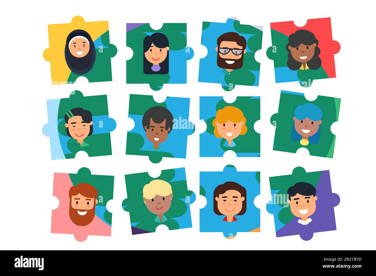 Diverse community team building puzzle concept vector. Worldwide people ...