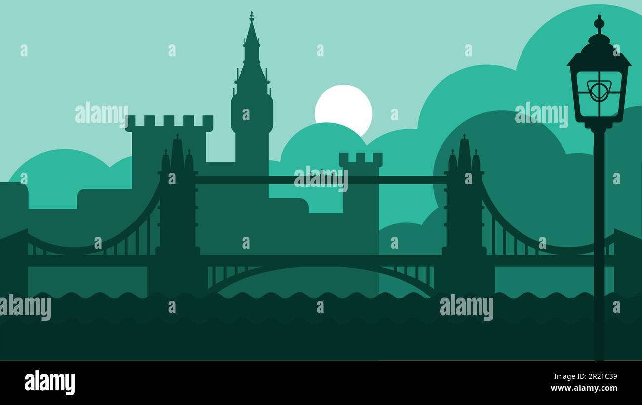 London uk landscape with castle and river vector. Great britain capital ...