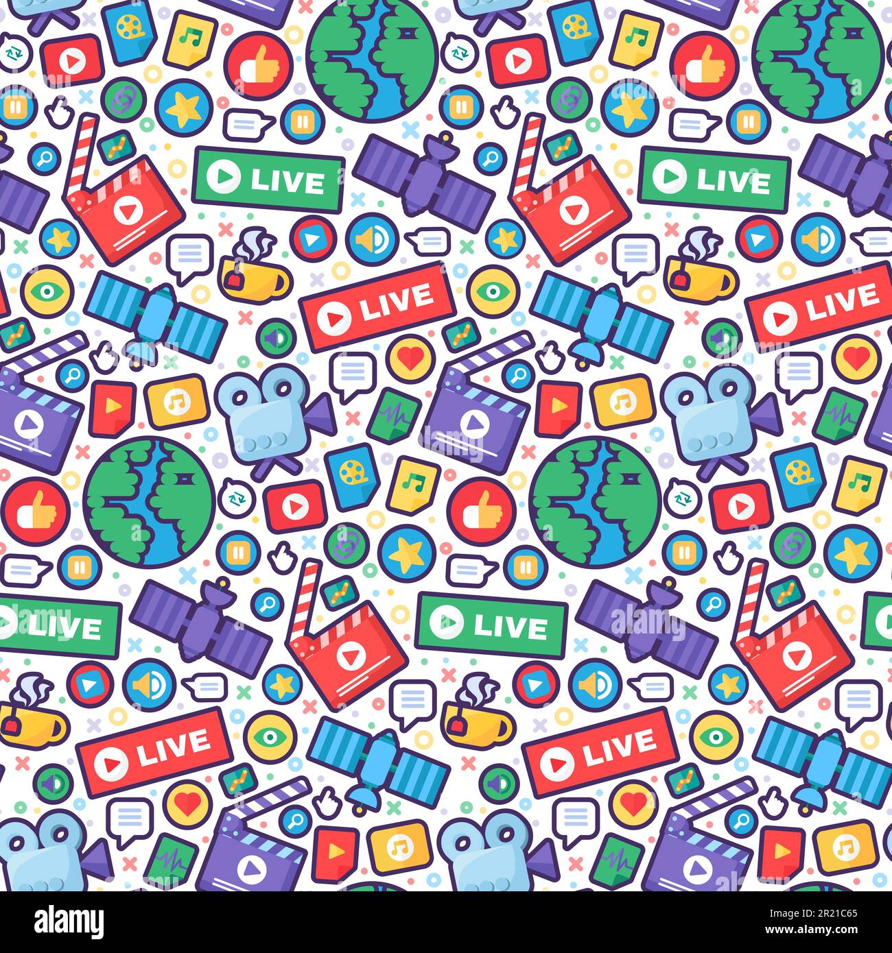 Live stream producing seamless pattern. Social media idea thin line ...