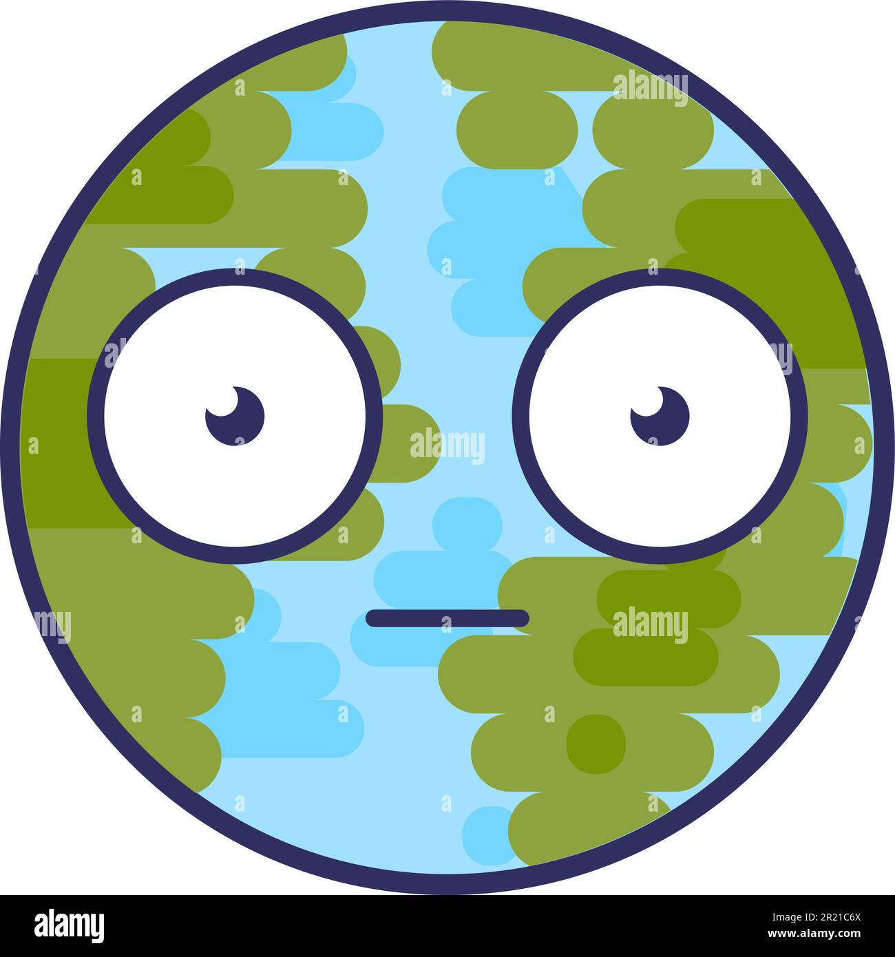 Planet sphere astonished expression emoji vector. Earth worldwide globe with wide opened eyes ...