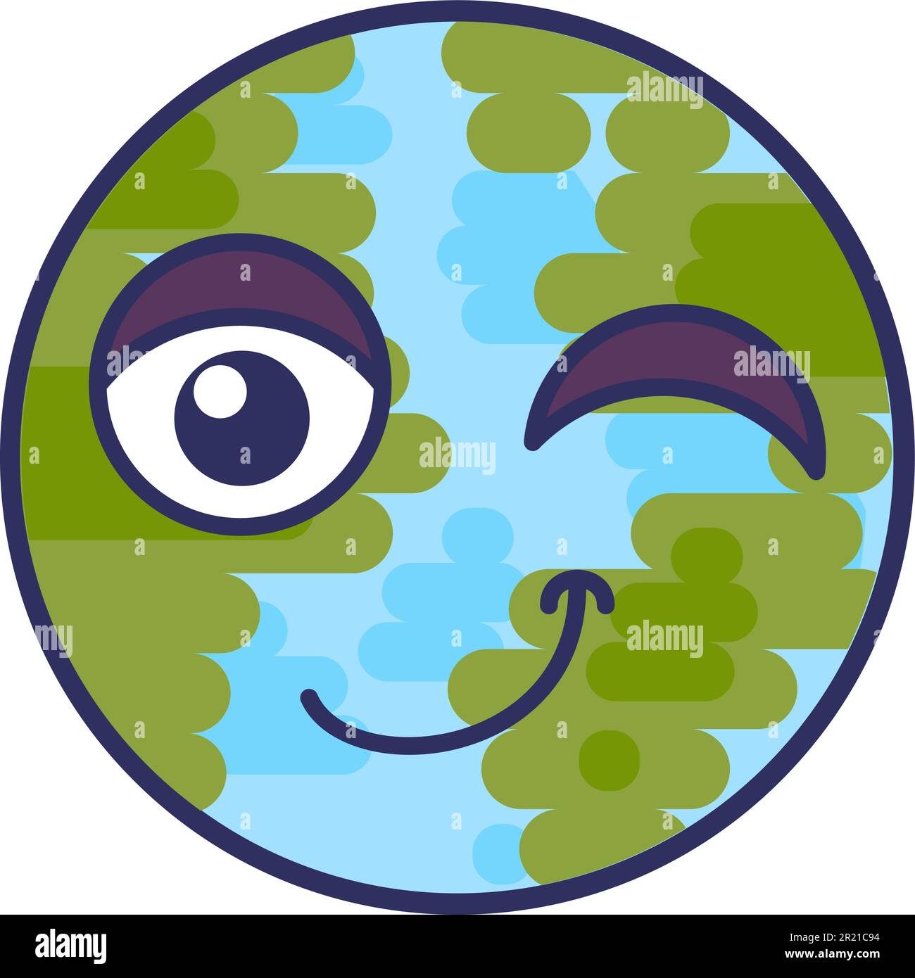 Planet emoji winking positive expression vector. Earth face smiling and ...