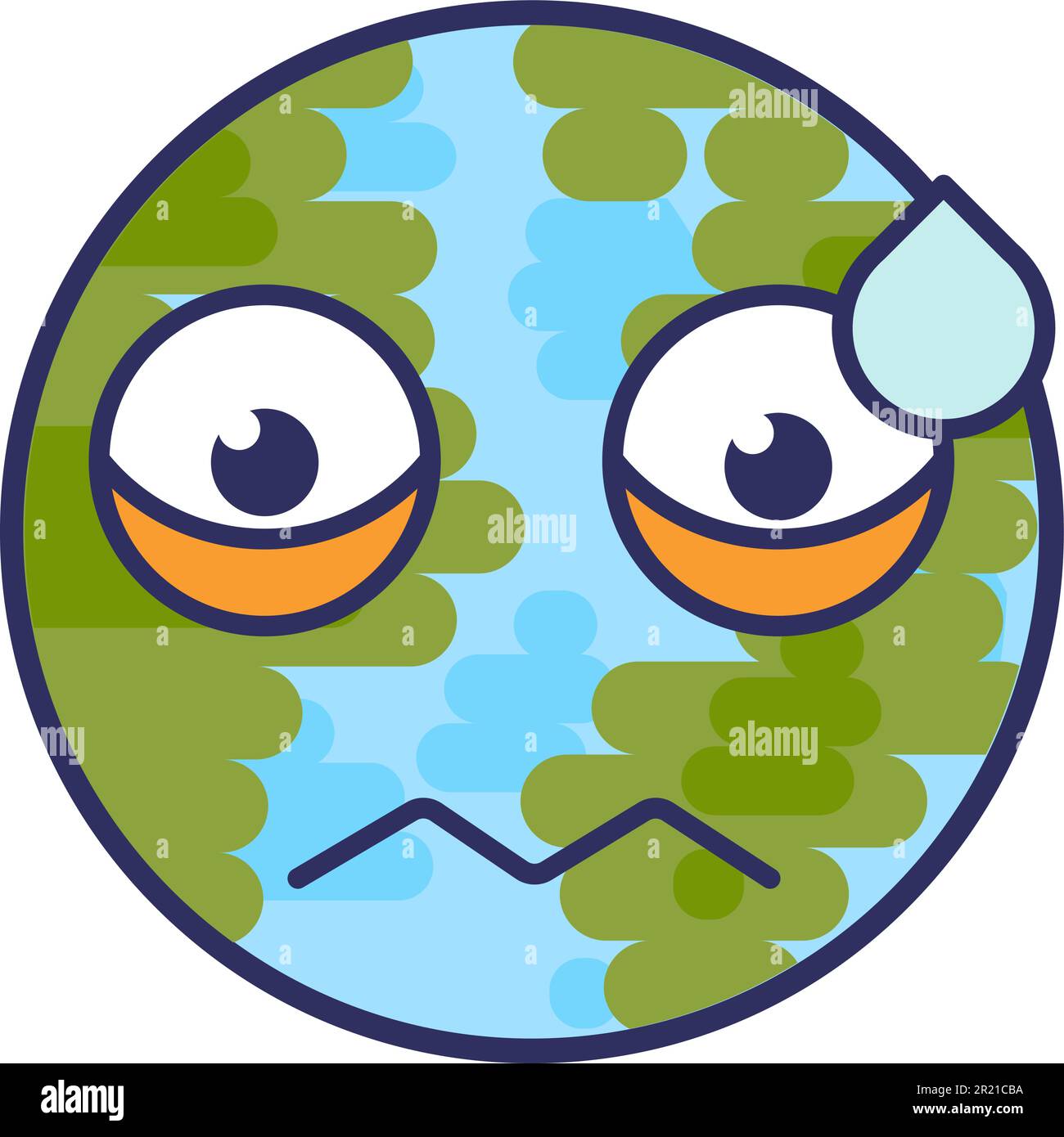 Planet globe emoji perspirable expression vector. Earth sphere nervous face with scared eyes and ...