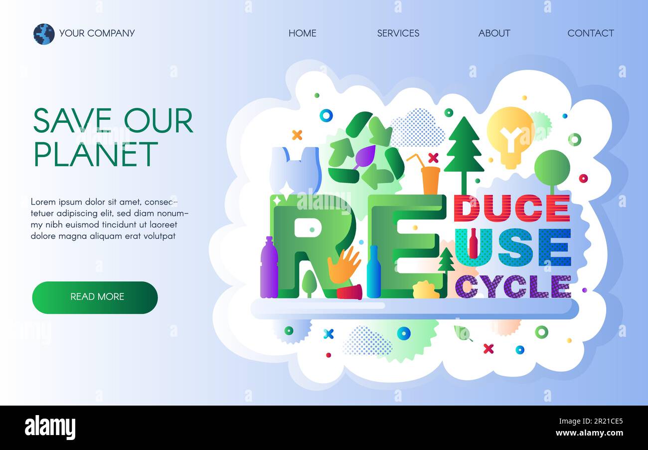 Recycle waste company landing page template vector. Garbage utilization ...