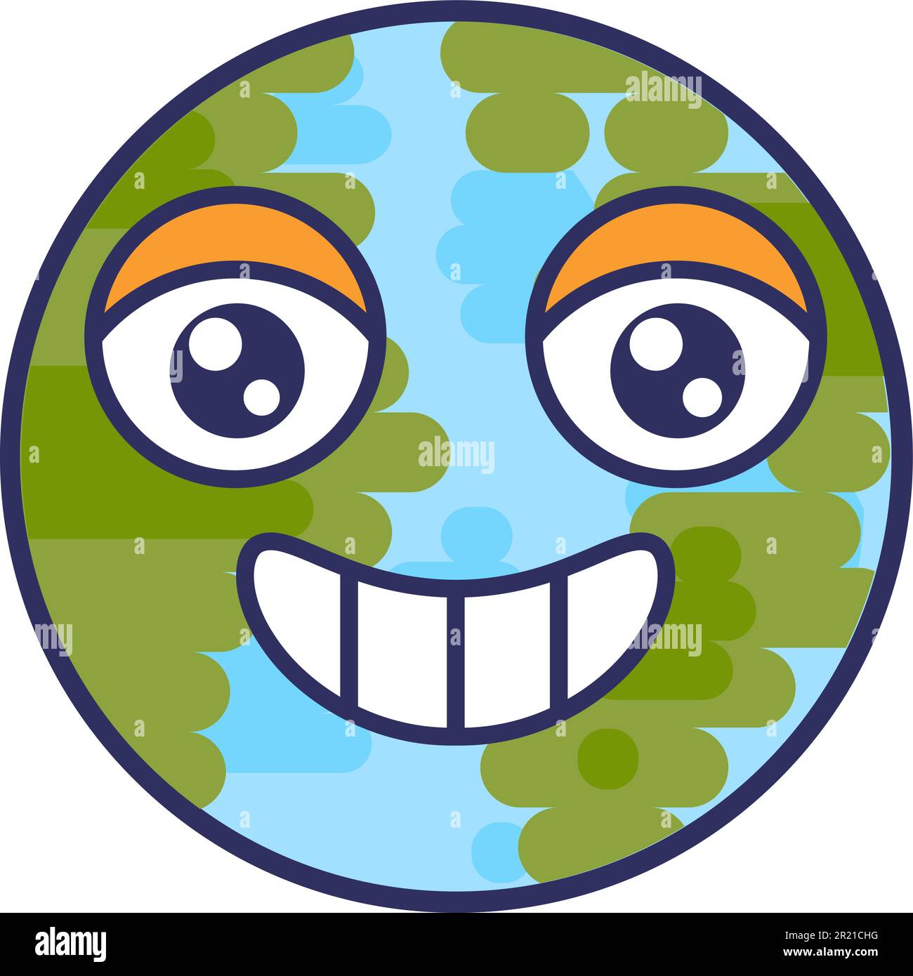 Earth emoji laugh with teeth and cute eyes vector. Planet globe ...