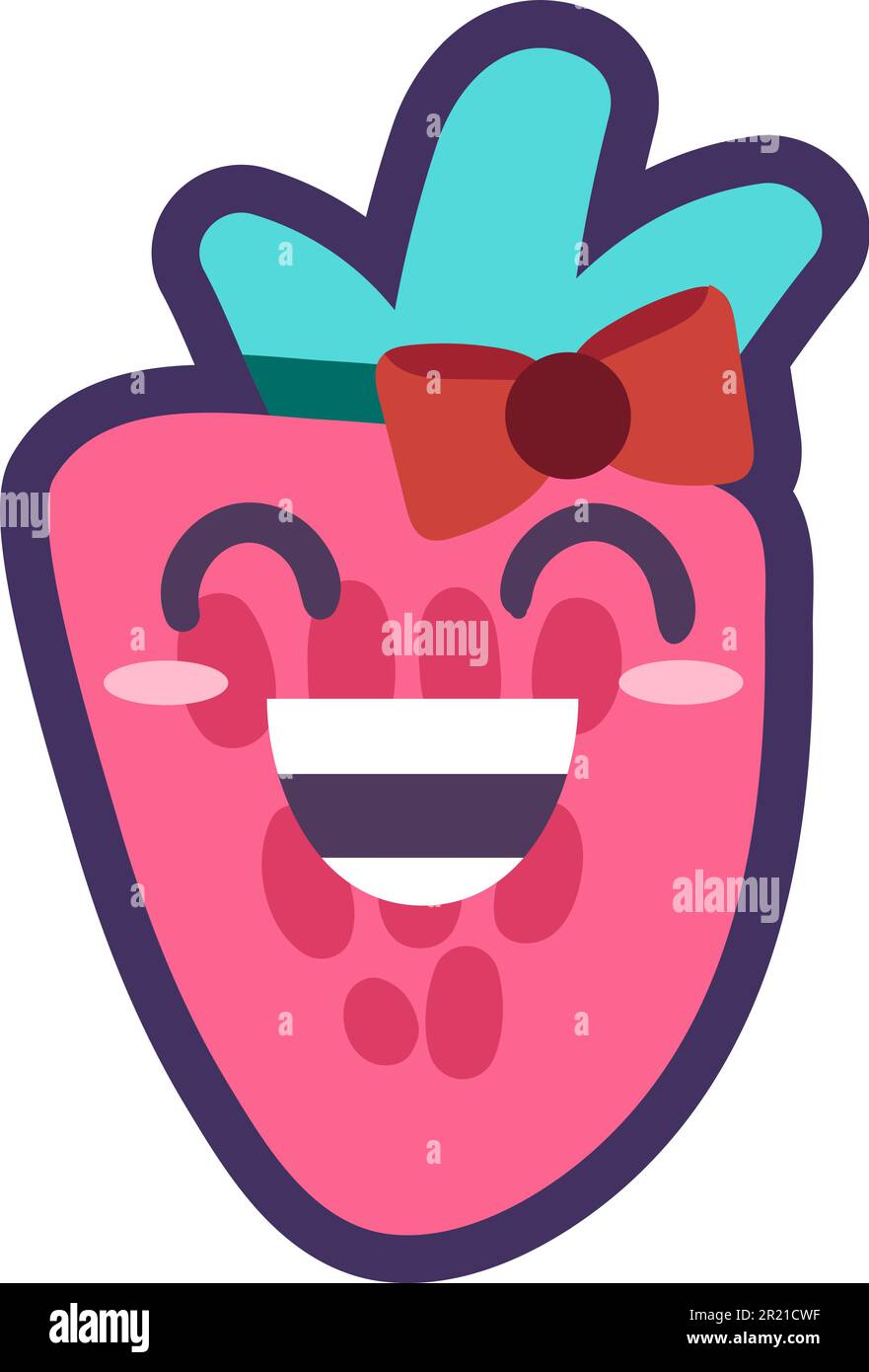 Strawberry sweet food emoji happy emotion vector. Laughing vitamin ...