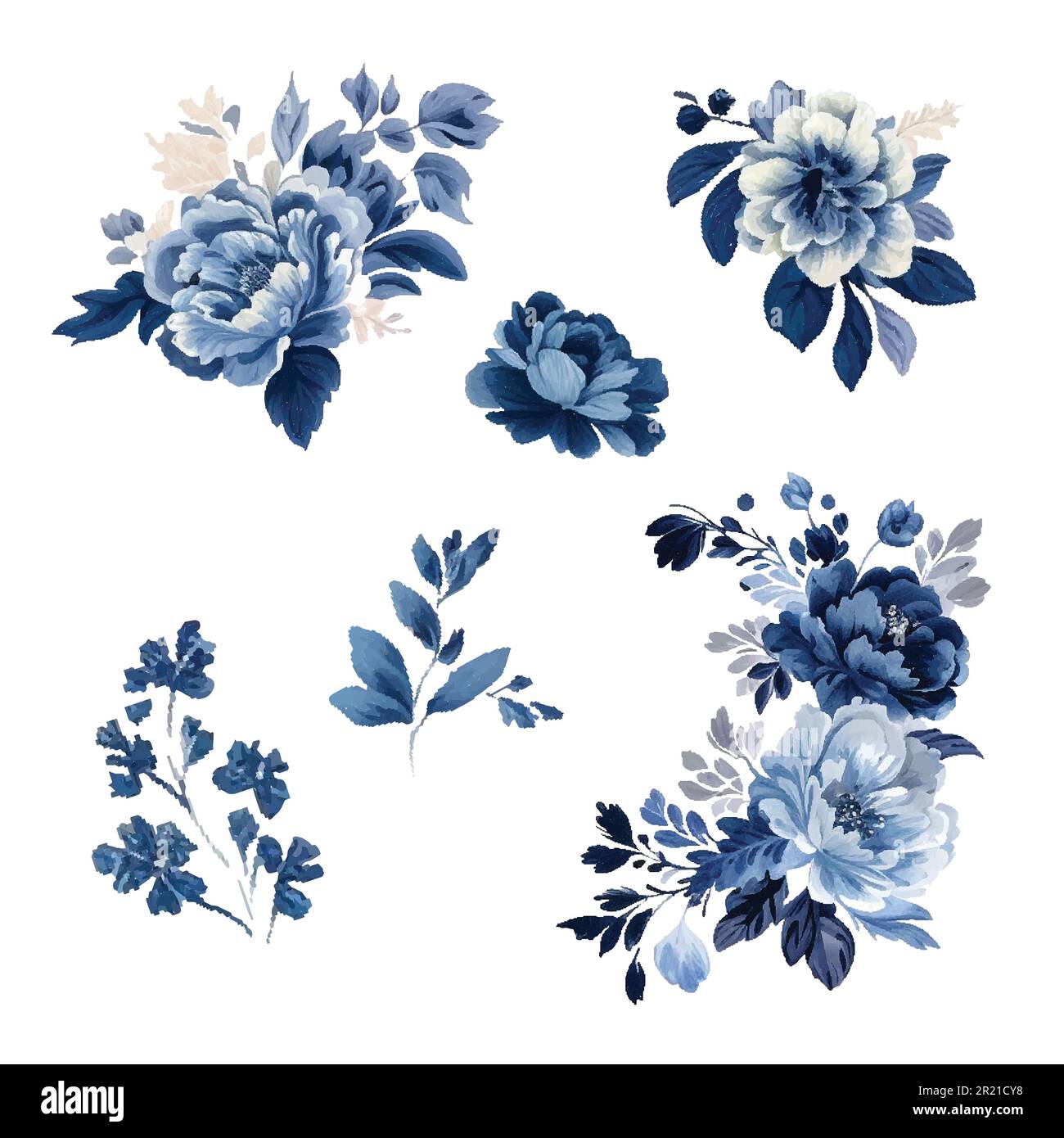 Navy blue watercolor flowers set. Wedding concept. Vector design ...