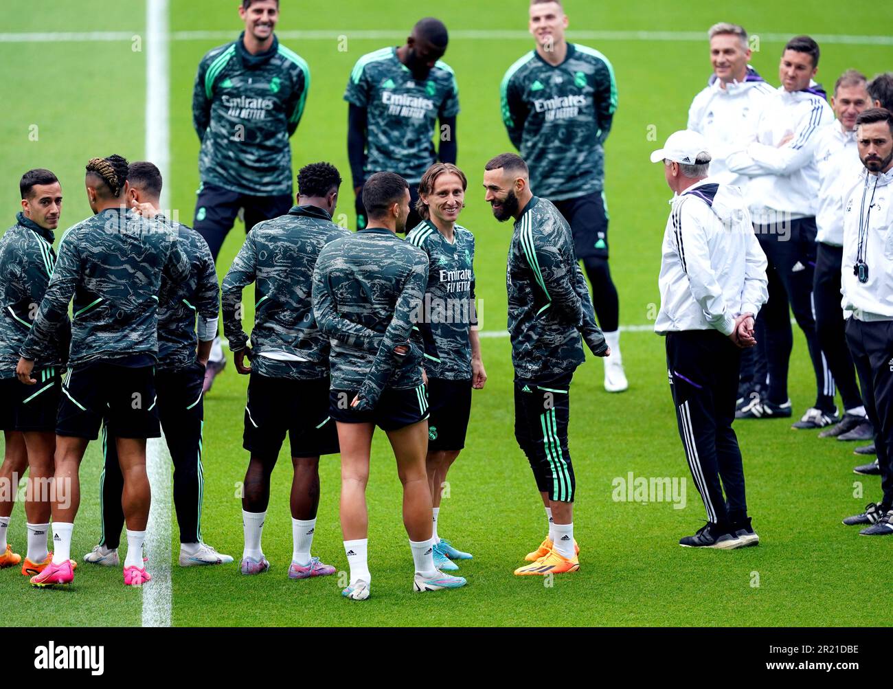 Real Madrid's Luka Modric and Karim Benzema during a training session ...