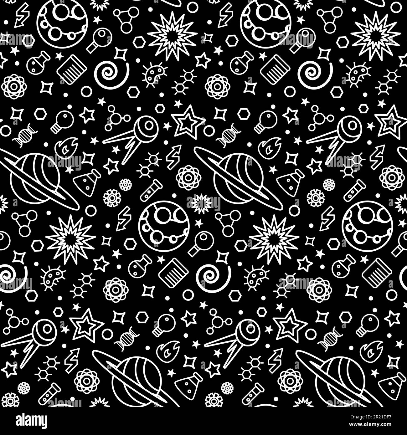 Space universe science seamless pattern vector. Saturn and jupiter ...
