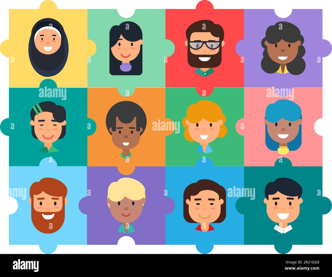 Diverse community team building puzzle concept vector. Worldwide people ...