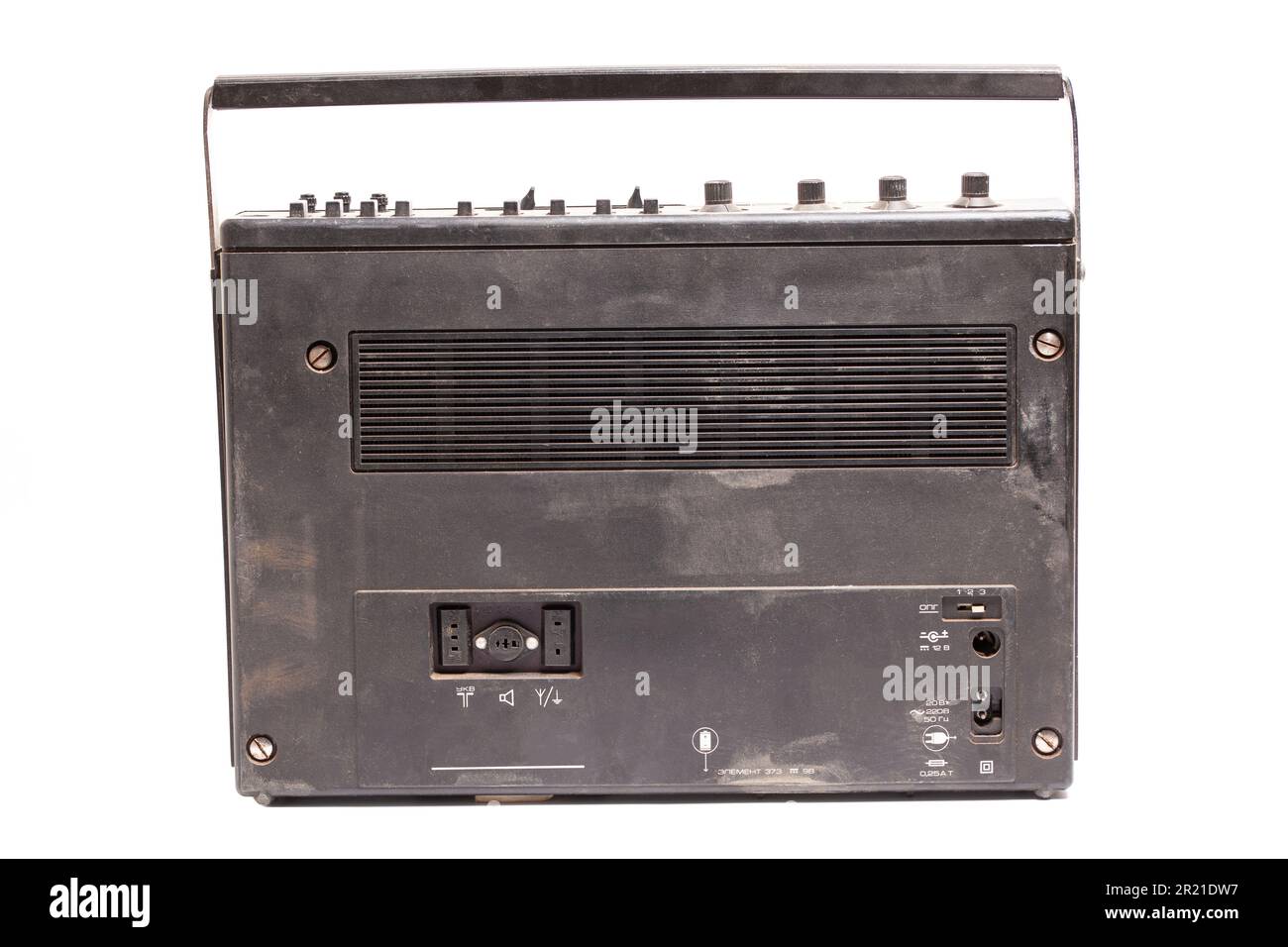 Retro portable stereo cassette recorder from 80s,rear view Stock Photo ...