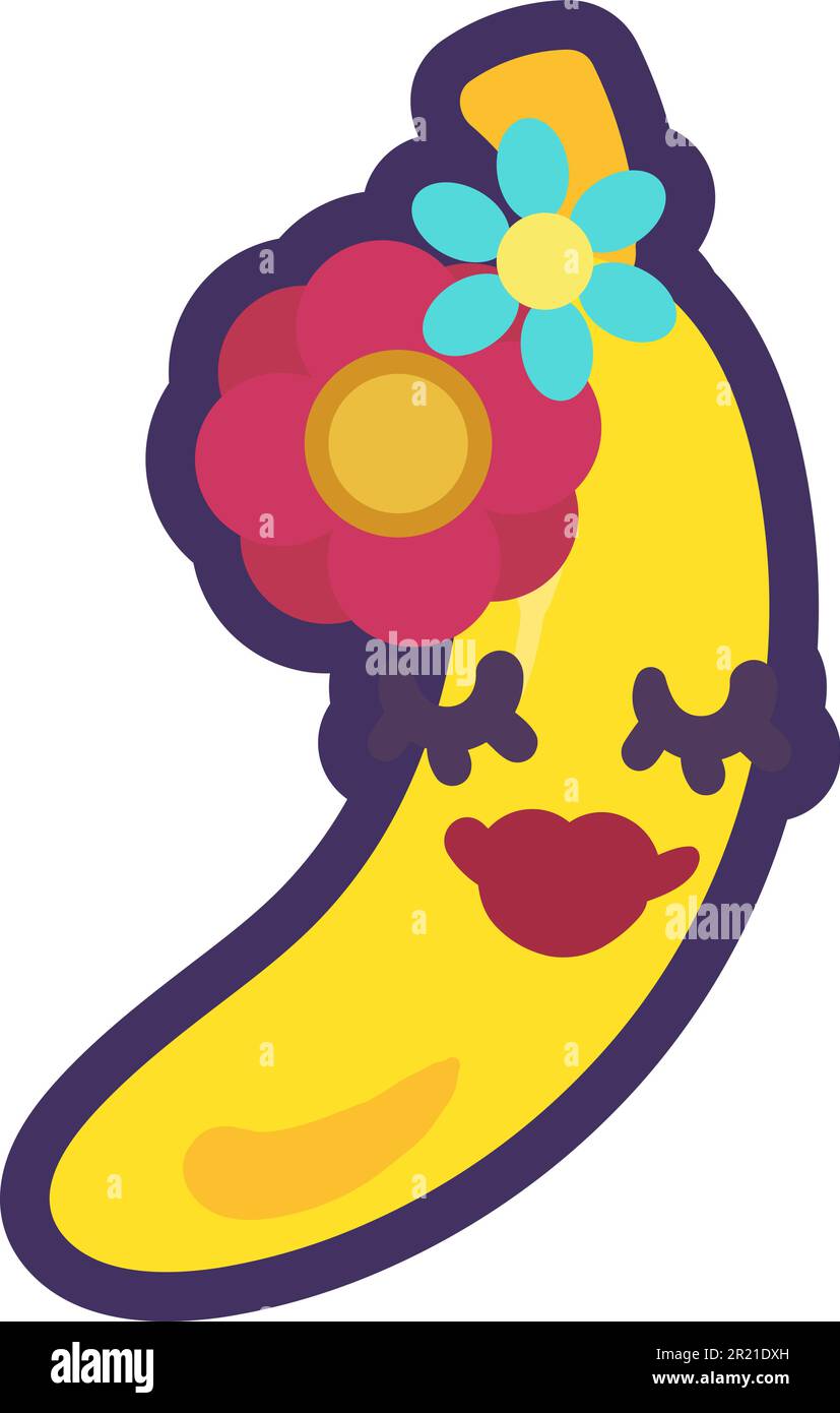 Banana exotic fruit emoji happy expression vector. Fashionable product ...