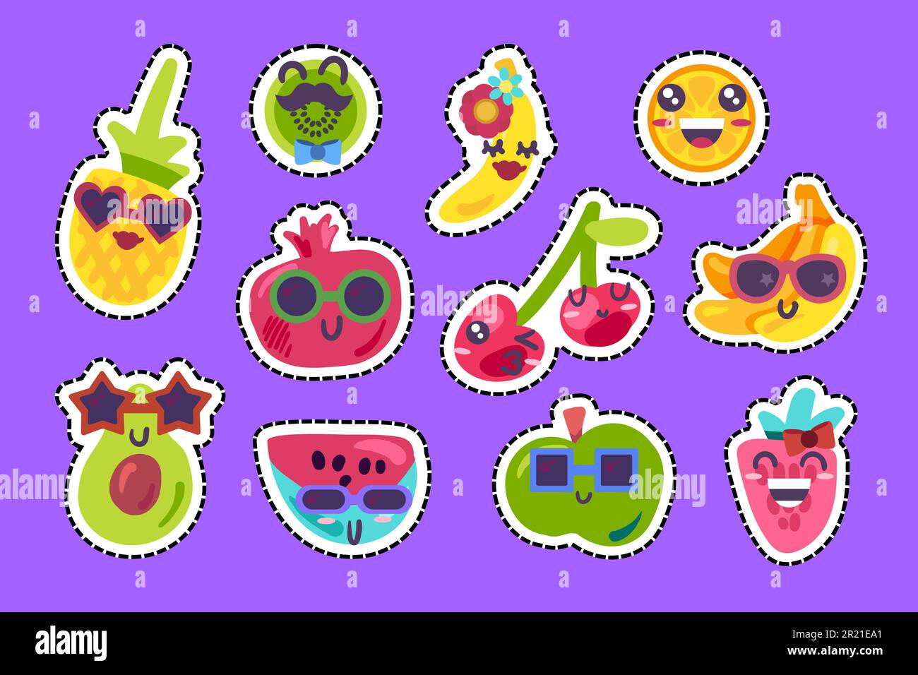 Happy fruits emoji emotion collection set vector. Watermelon and ...