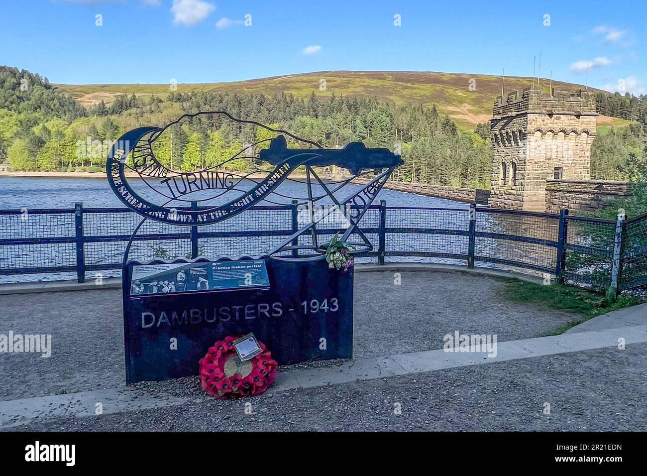 Bamford, UK. 16th May, 2023. The Dambusters memorial at Derwent Dam on ...