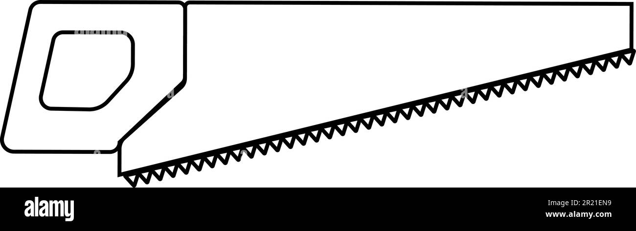 A sharp construction black and white icon of a hand saw, a hacksaw with ...