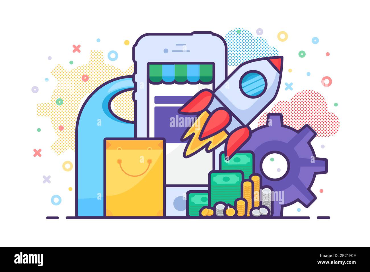 Mobile sale store launching application vector. Internet shop phone app ...