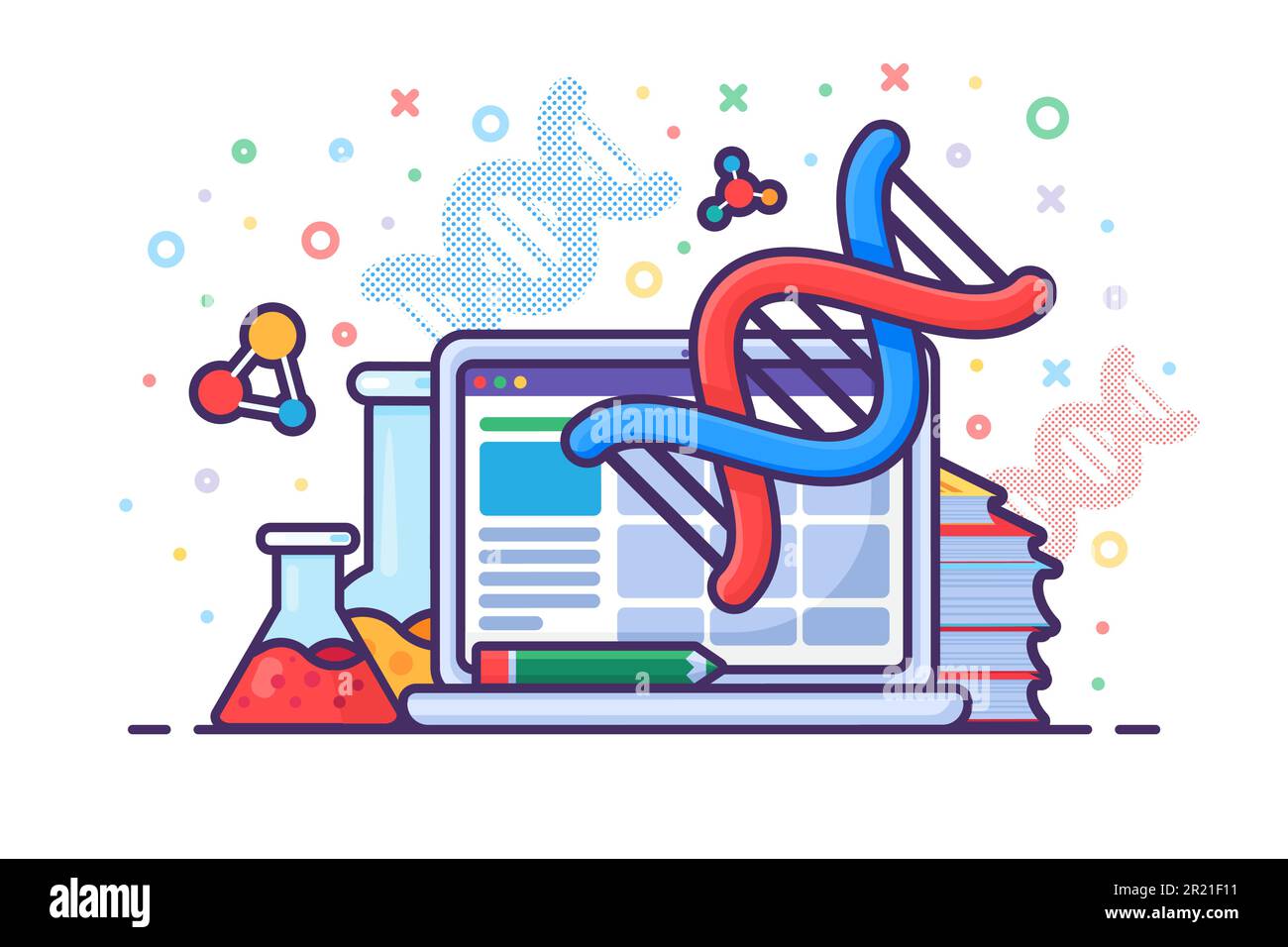 Computer technology for genetic engineering vector. Laptop electronic ...