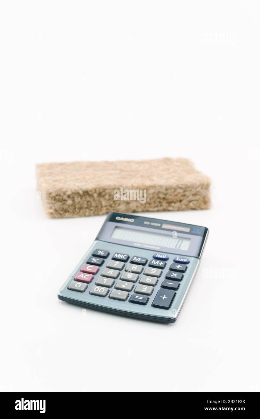 thermal and acoustic insulation materials sample on a white surface ...