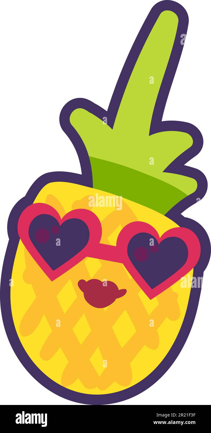 Pineapple lady fruit emoji happy emotion vector. Cheerful woman in ...