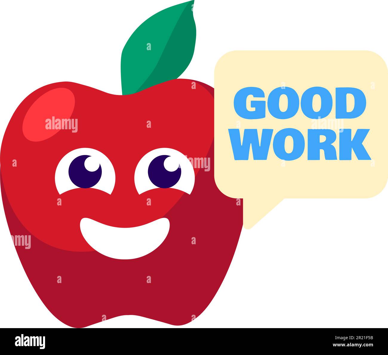 Good work talking apple reward sticker vector. Cute smiling vitamin ...