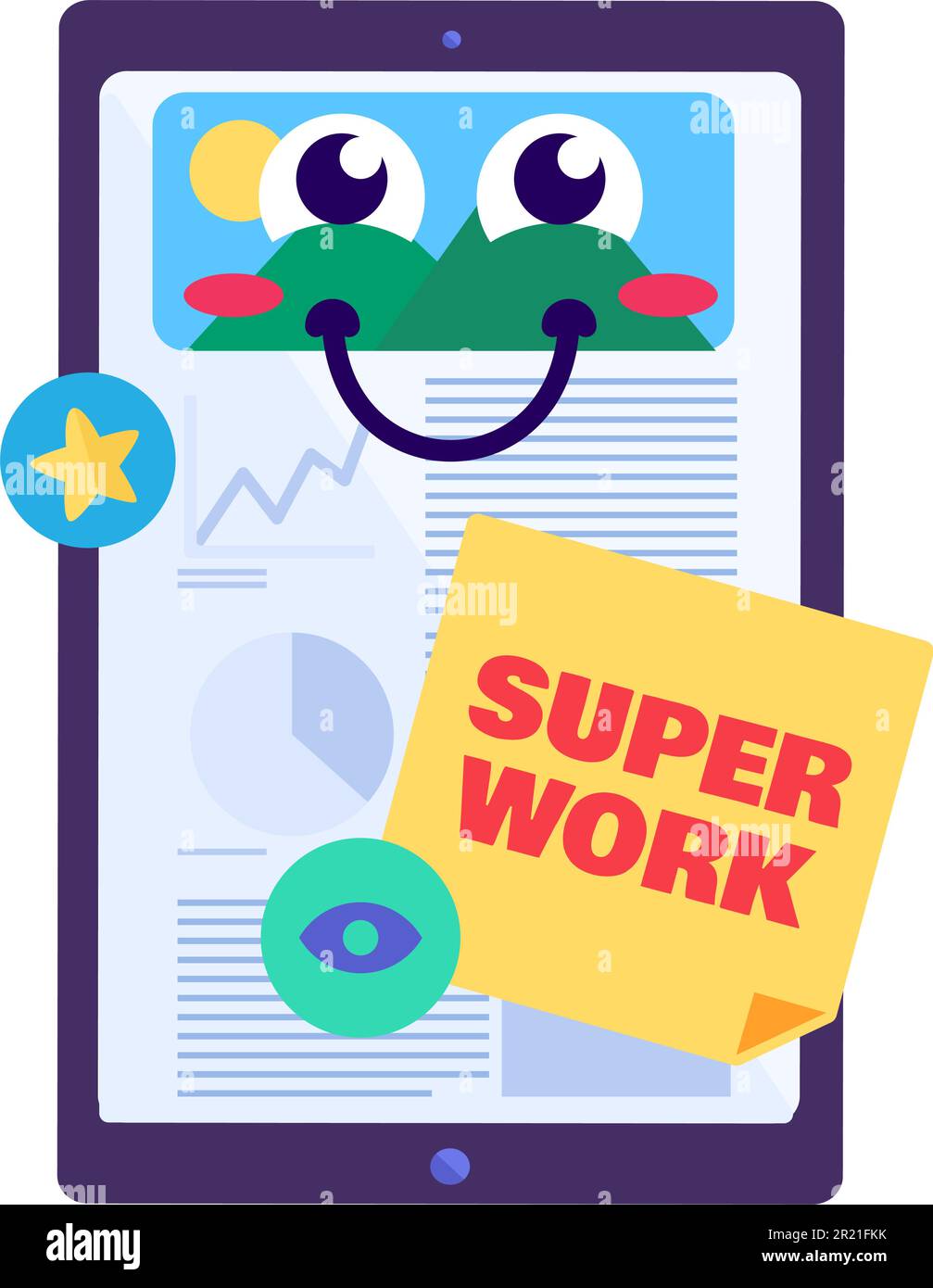 Super work praising digital tablet pupil vector. Smiling electronic ...