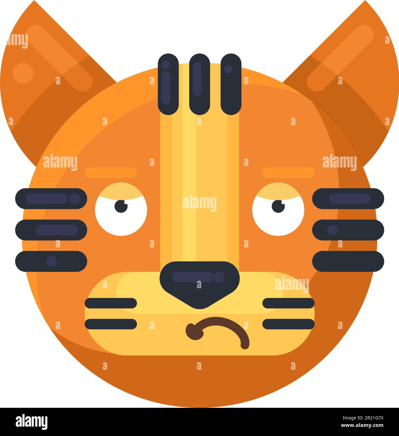 Tiger sorrowful expression facial emoji vector. Wild cat animal sad ...