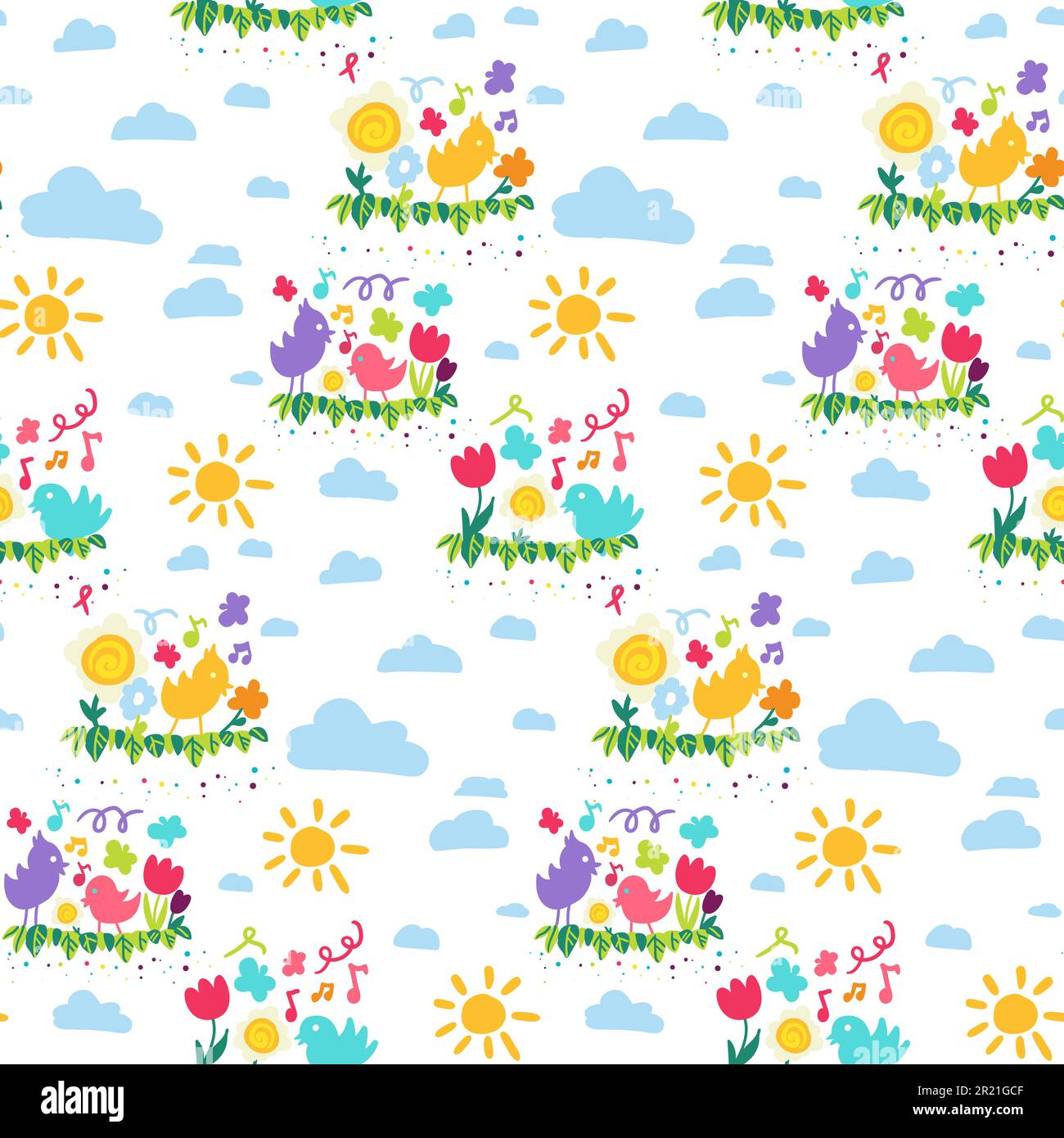 Spring color cartoon wallpaper seamless pattern vector flat design ...