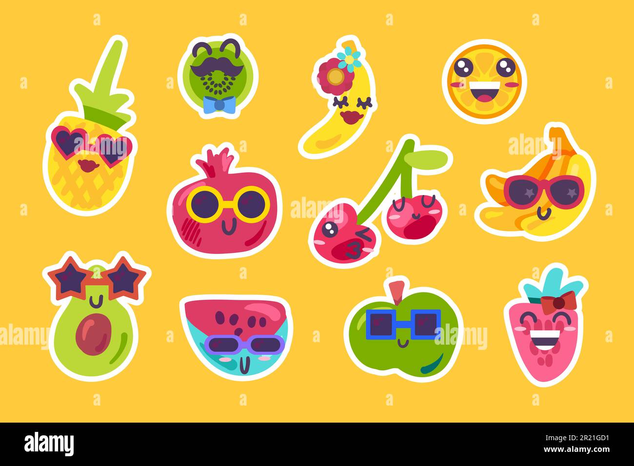 Summer fruits emoji emotion collection set vector. Watermelon and ...