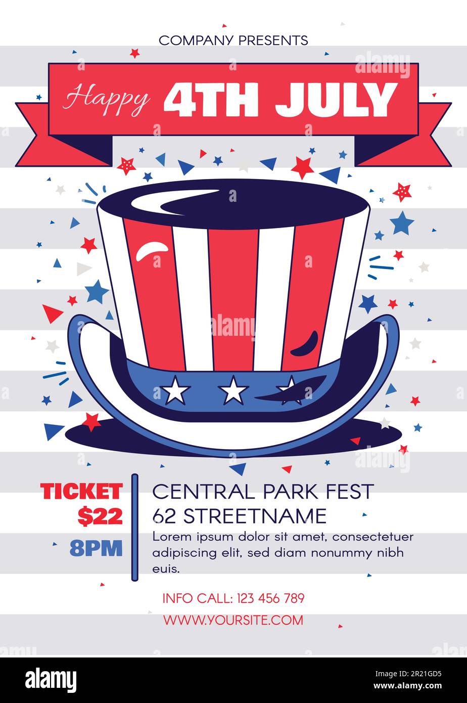 Happy 4th july festival advertising banner vector. Hat cylinder ...