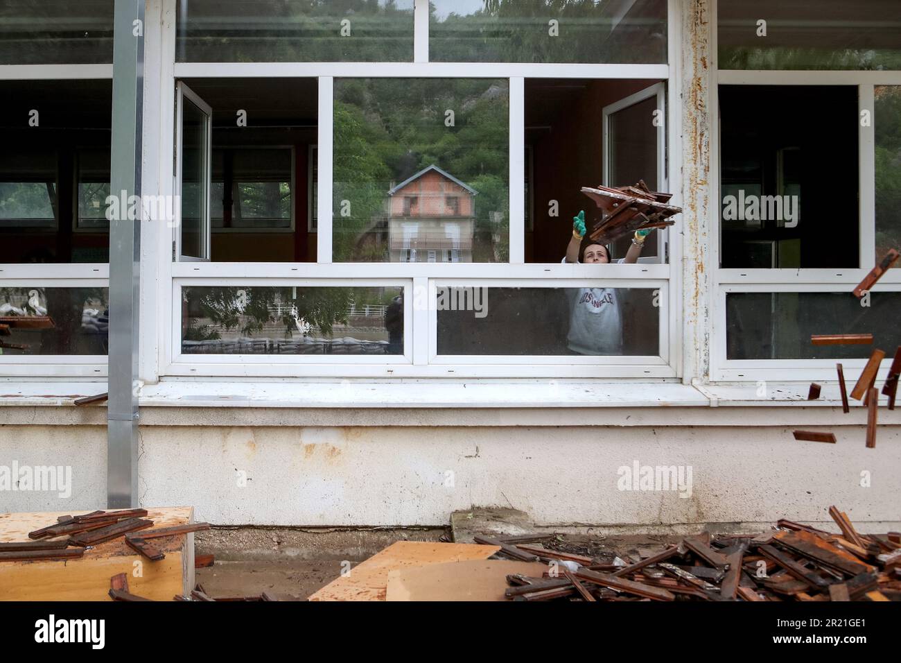 Obrovac, Croatia. 16th May, 2023. A residents of Obrovac, clean up ...