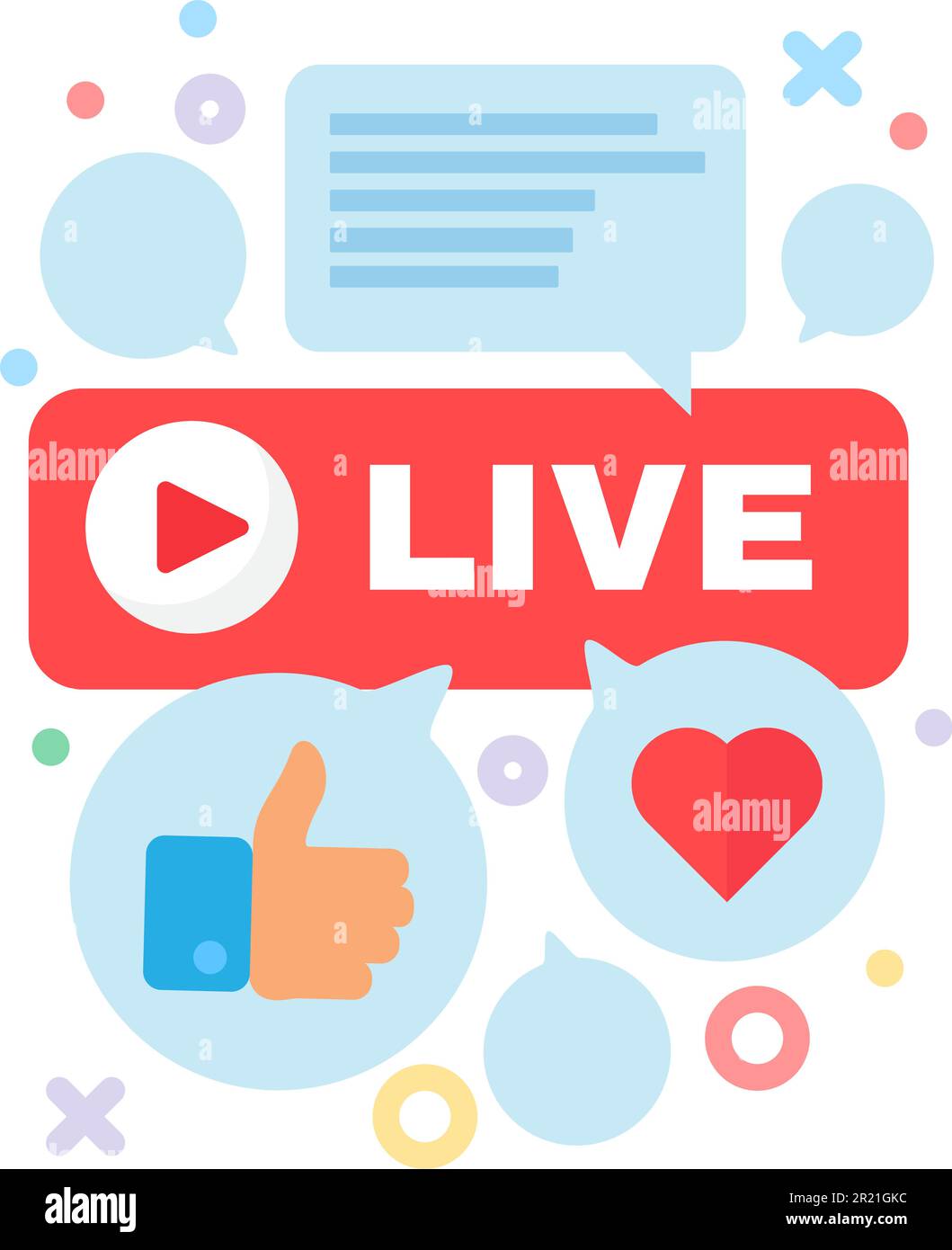 Live stream and communication concept icon. Chat online. Like and ...