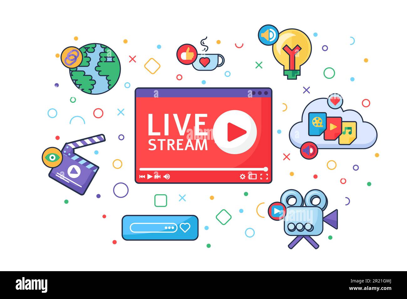 Live stream producing tools concept icon. Social media idea semi flat ...