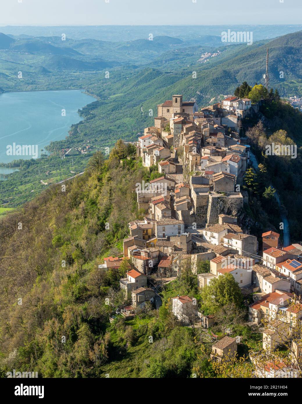 Panoramic view of Monteferrante and Lake Bomba, beautiful village in ...